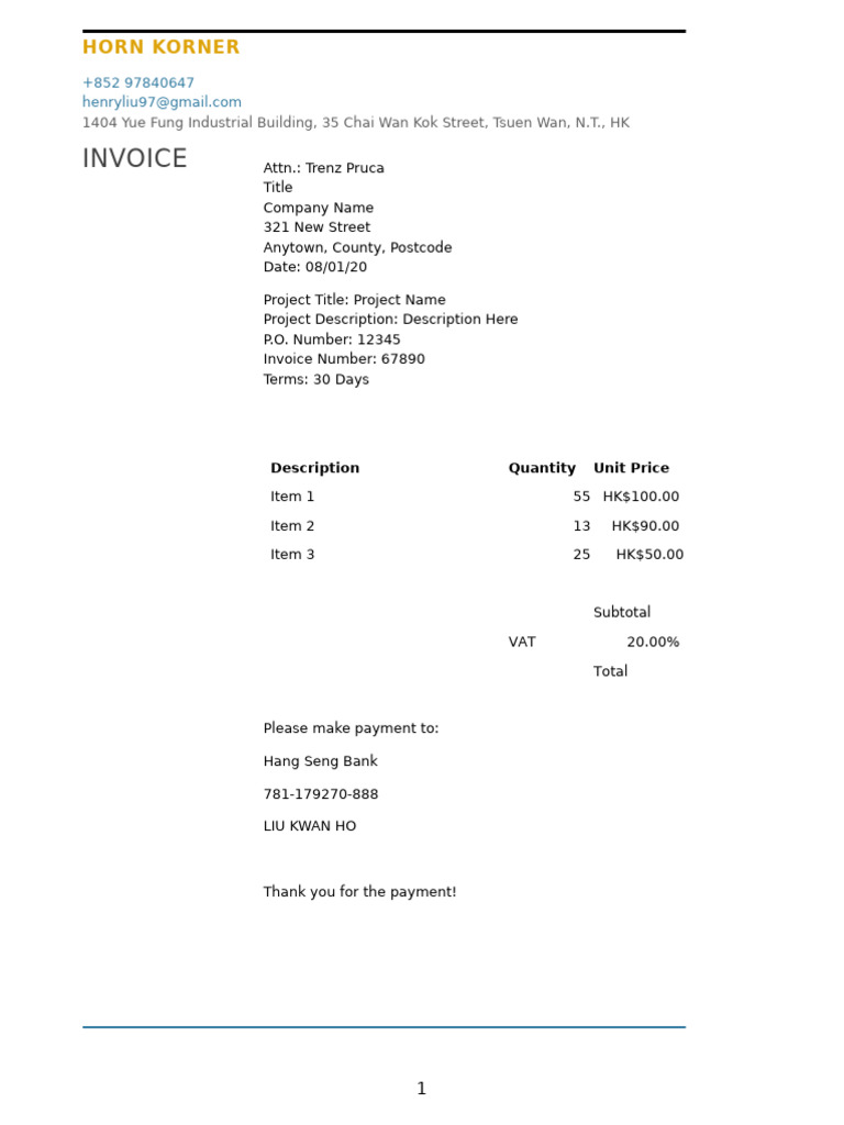 (Invoice) Template - HK | PDF