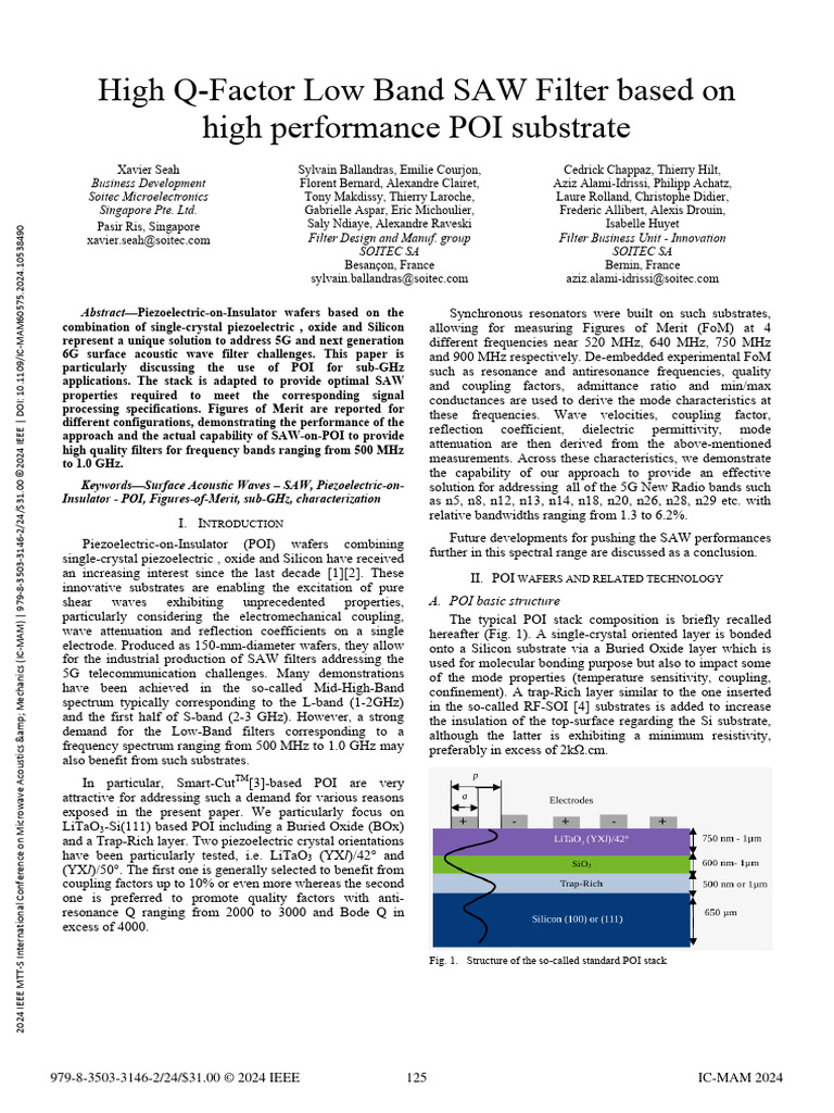 High Q-Factor Low Band SAW Filter Based On High Performance POI ...