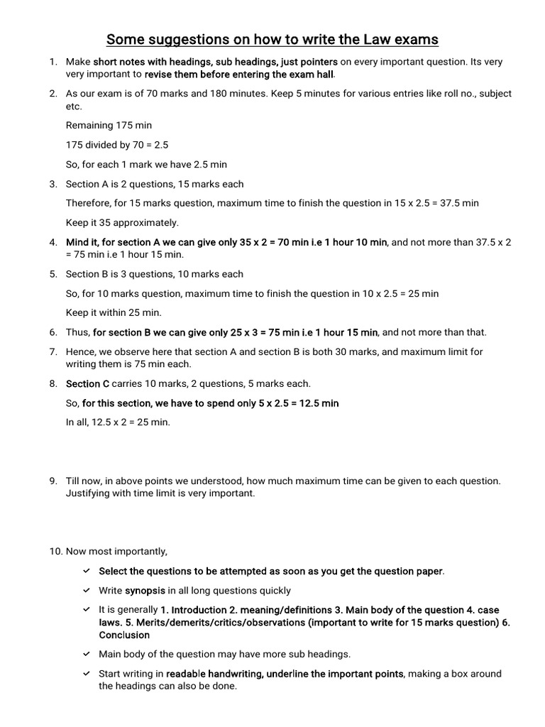 Tips for Law Exam Success | PDF