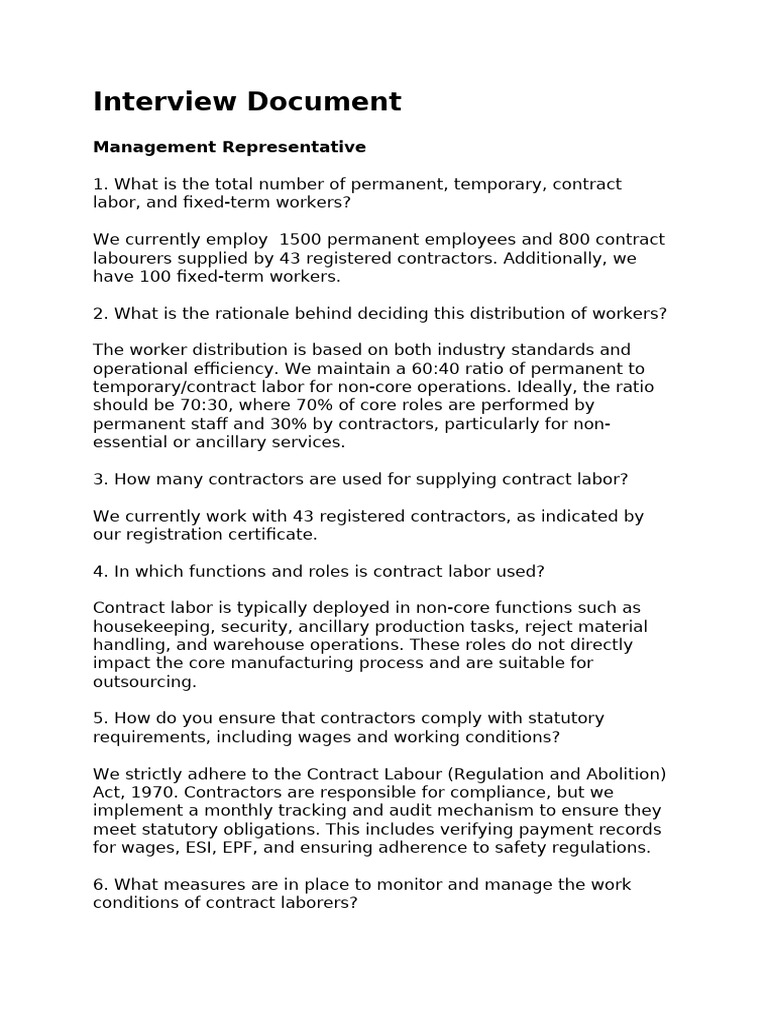 Interview Document: Management Representative | PDF | Employment ...