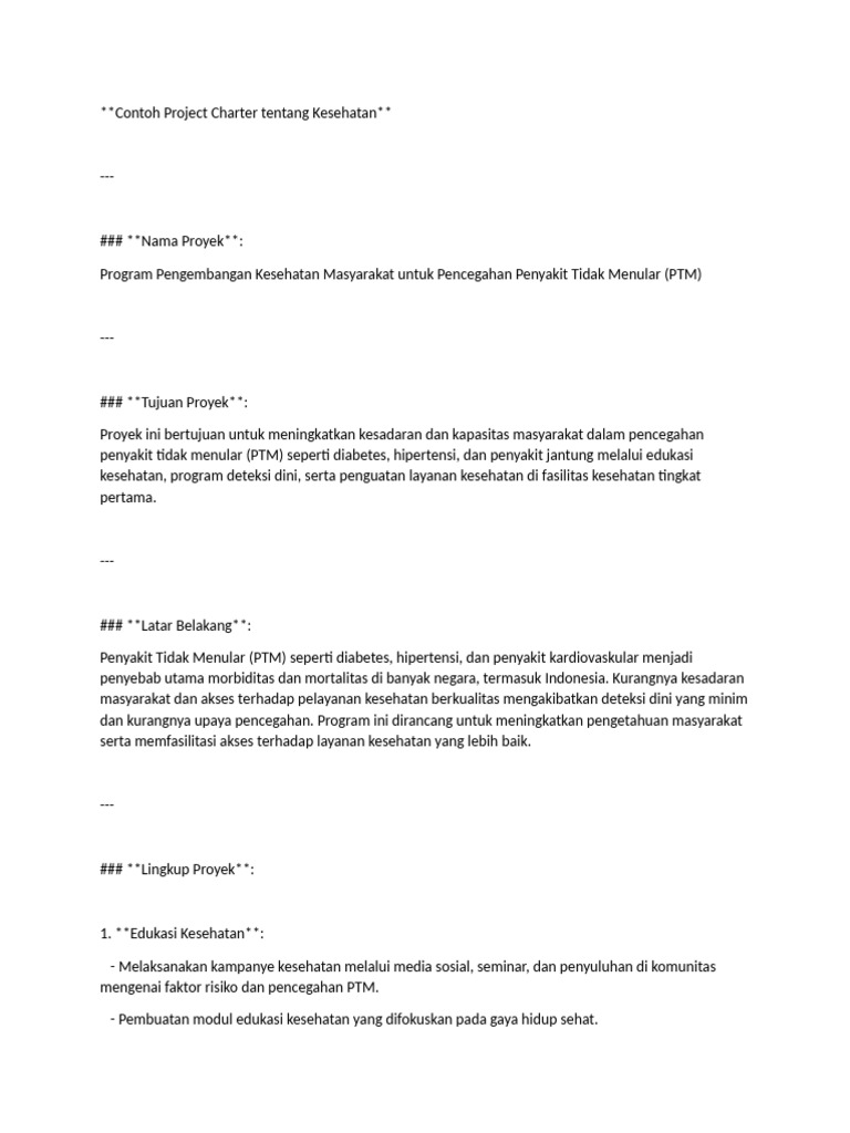 Contoh Project Charter Tentang Kesehatan | PDF