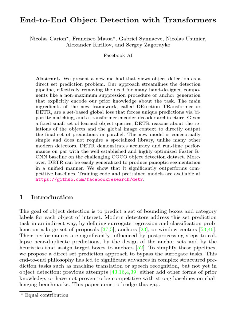 End-to-End Object Detection With Transformers: Abstract | PDF | Learning | Algorithms