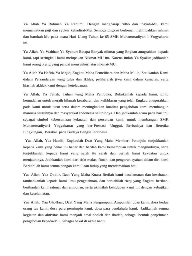 Doa Syukur HUT ke-65 SMK Muhammadiyah 1 | PDF