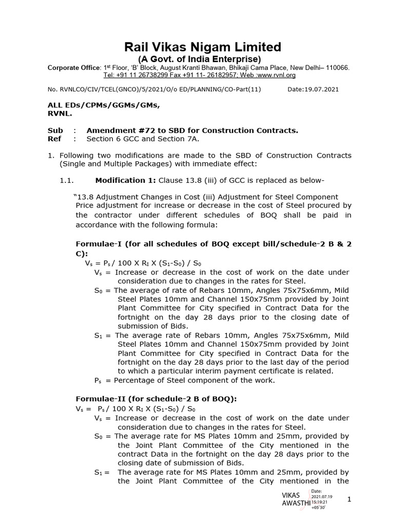 21 07 19 New Indices For PVC of Steel Component in Civil BOQ | PDF