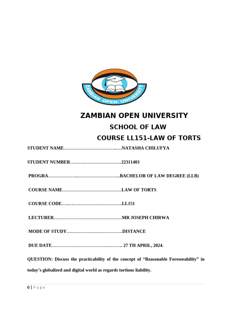 Law of Tort Assignment 2 | PDF | Negligence | Tort