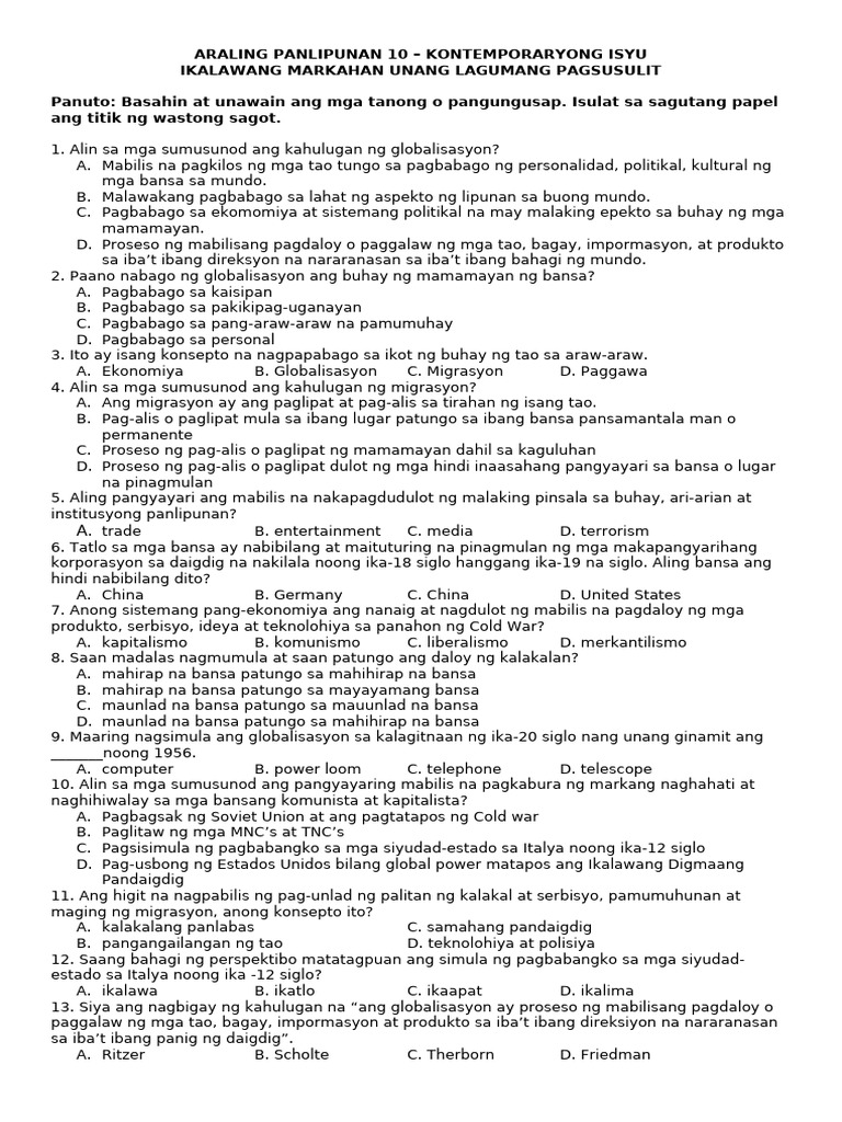 Ap10 - Q2 - Summative Test 1 | PDF