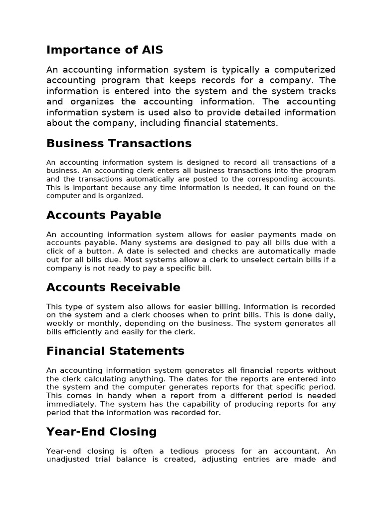 Importance of AIS | PDF | Bookkeeping | Financial Services