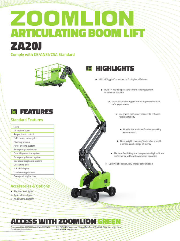 17-ZOOMLION Articulating Boom Lifts ZA20J | PDF | Manufactured Goods