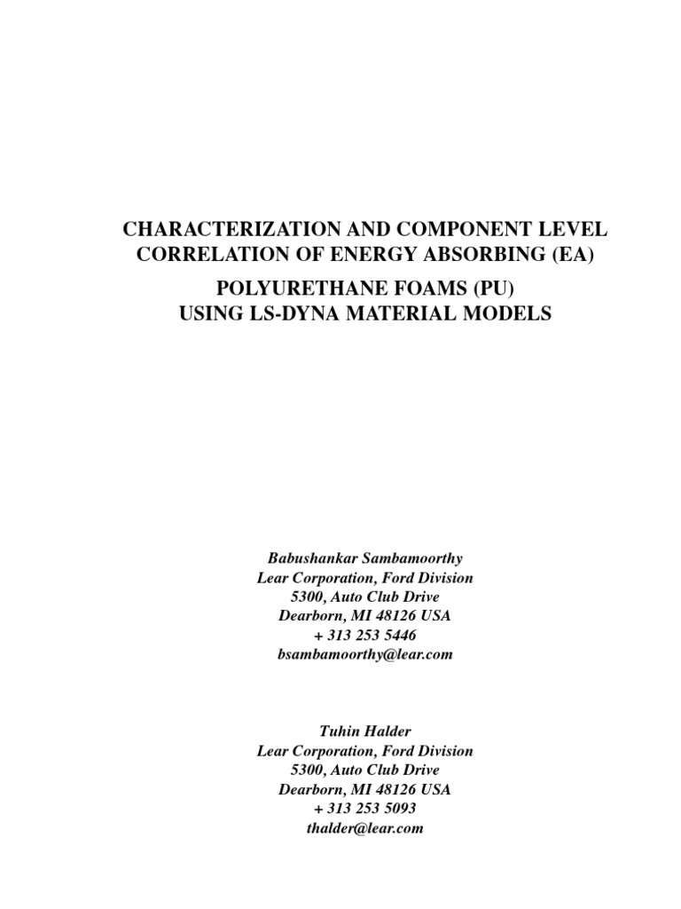 Polyurethene Foam Using LS-DYNA Material Models | PDF | Deformation (Engineering) | Strength Of ...