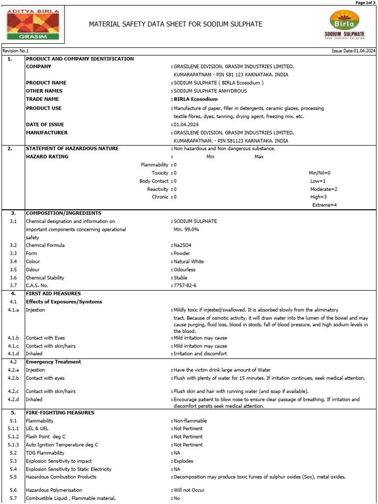 Msds -Sodium Sulphate_ | PDF | Chemical Substances | Chemistry