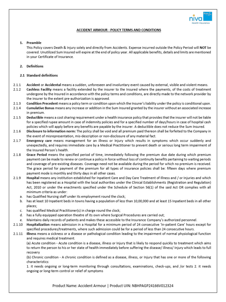 Accident Armour Policy Wording | PDF | Insurance | Intensive Care Unit