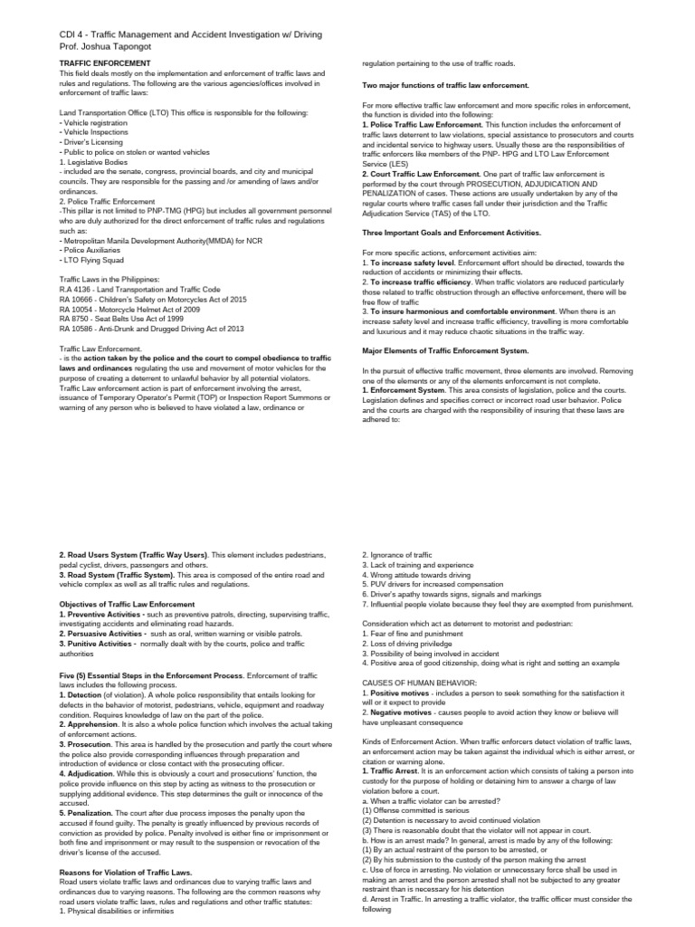 Cdi 4 Midterm First Week | PDF | Arrest | Traffic