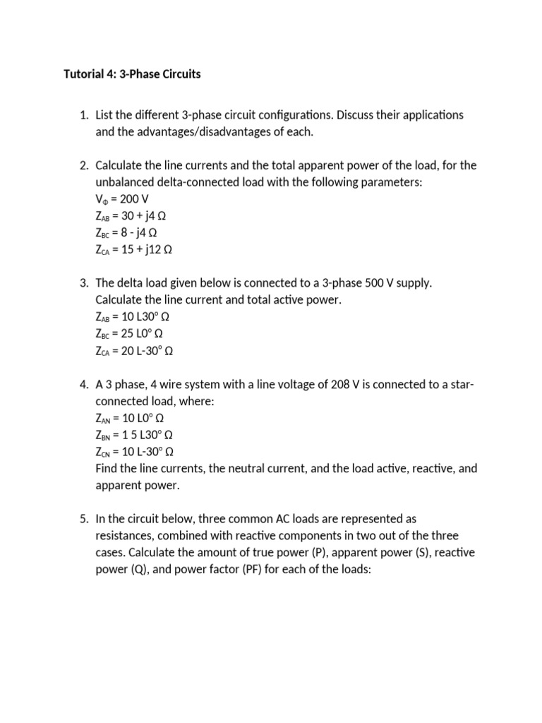 Tutorial 2 - 3 Phase Circuit Analysis | PDF