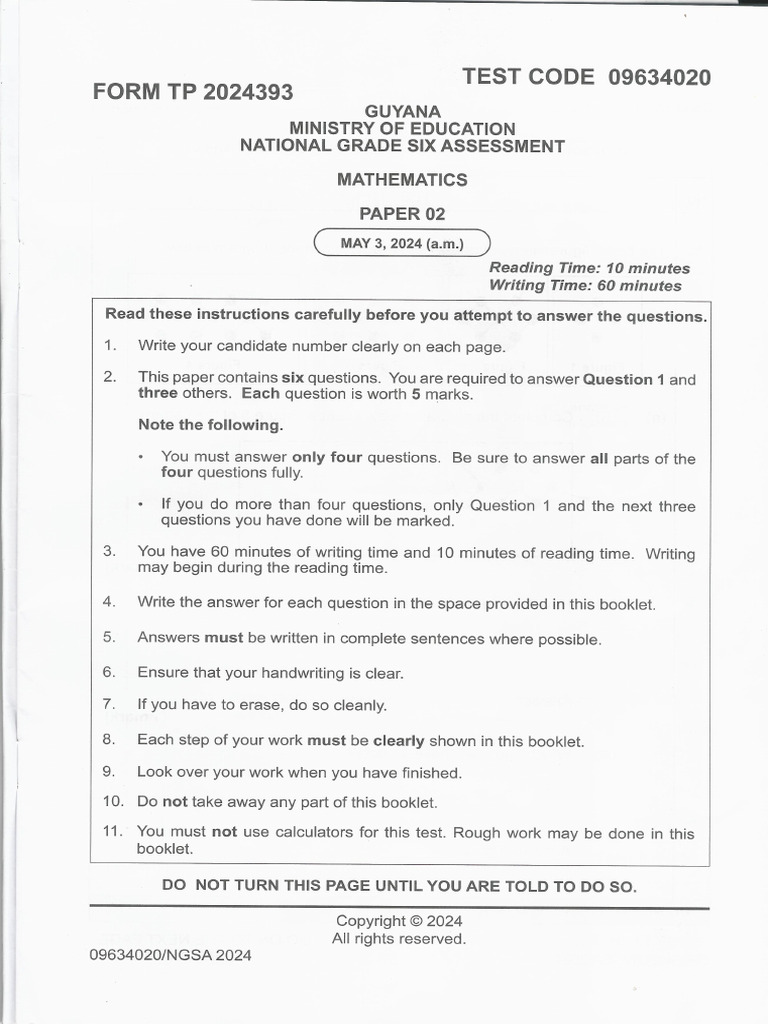 NGSA 2024 - Mathematics Paper 2 | PDF