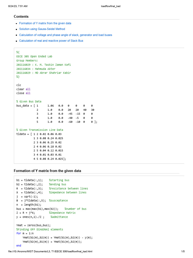 loadflowfinal_kad_matlab_code | PDF | Electric Power | Electronic Engineering
