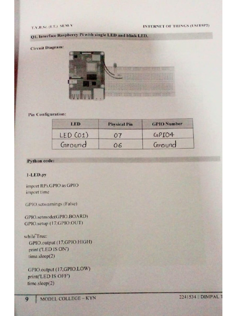 IOT Practical Pin Connection..... | PDF