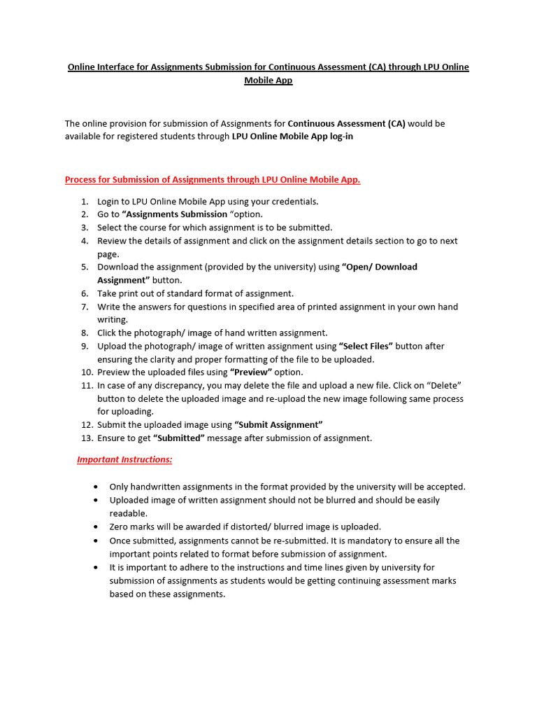 LPU Mobile App Assignment Submission Guide | PDF | Ios | Google Play