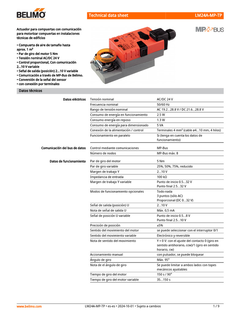 belimo_LM24A-MP-TP_datasheet_es-es | PDF | Solenoide | Sensor