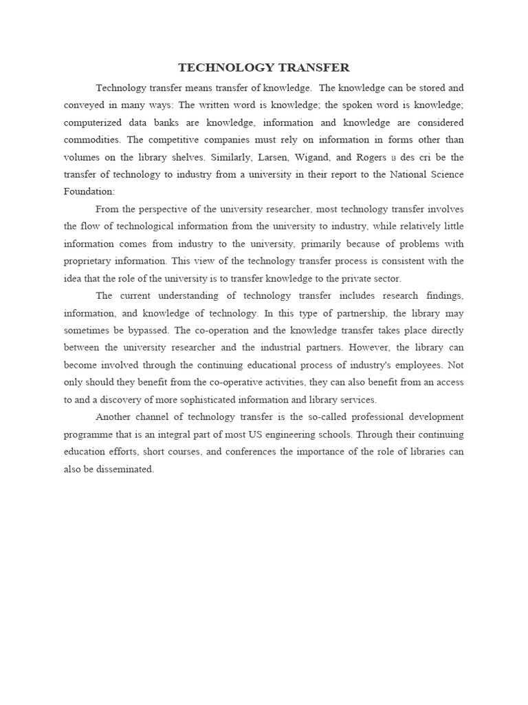 Technology Transfer | PDF | Libraries | Knowledge