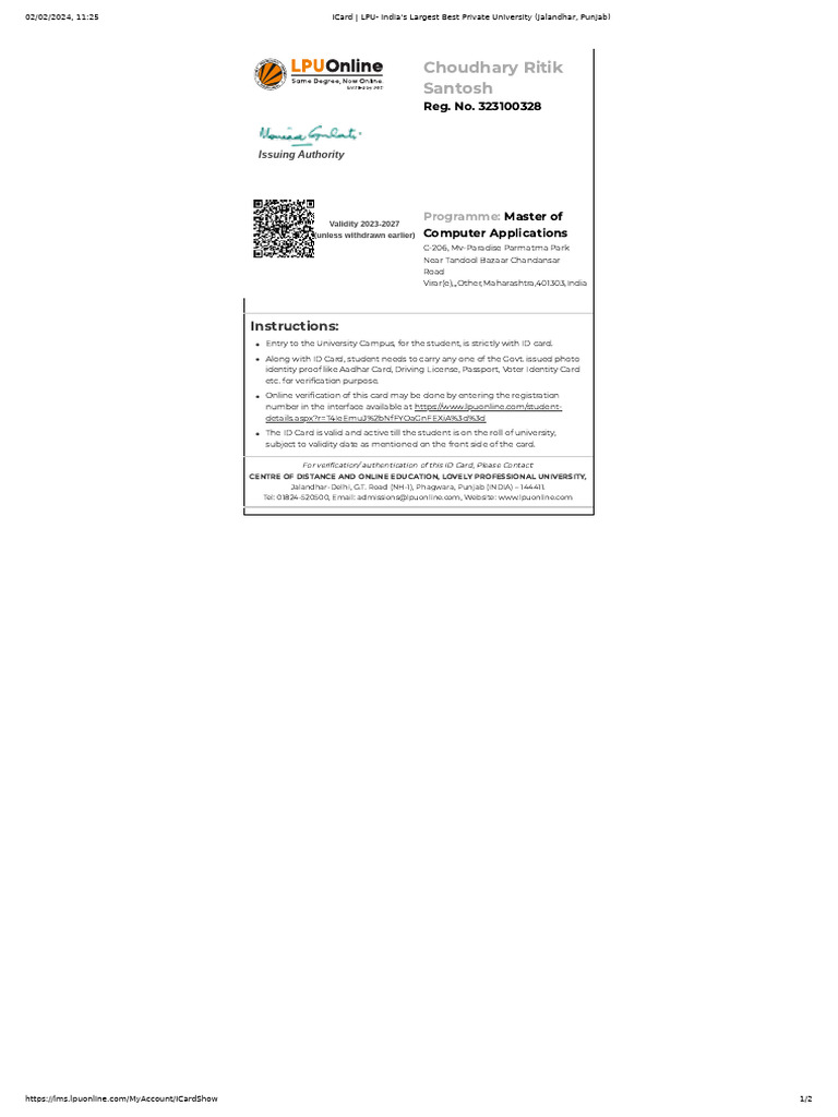 LPU Student ID Card Information | PDF | Identity Document | Computer ...
