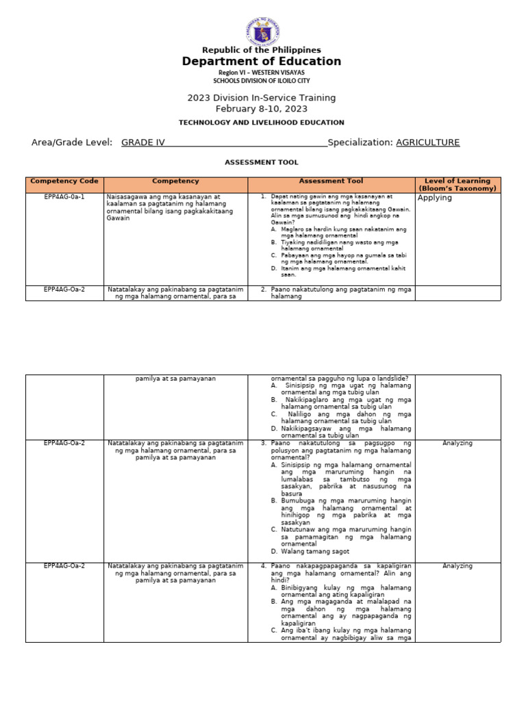 Assessment-Tool-Agri..-Grade-IV - EPP | PDF
