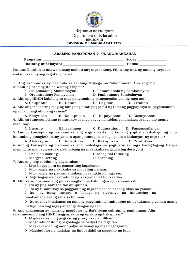 AP_PT_1st_Grade 9 - FOR PRINTING AND WITH ANSWER | PDF