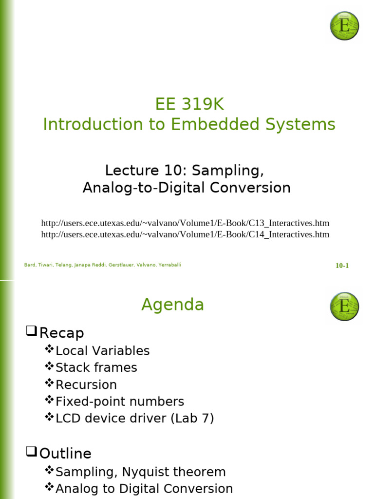 Lec 10 | PDF | Analog To Digital Converter | Sampling (Signal Processing)