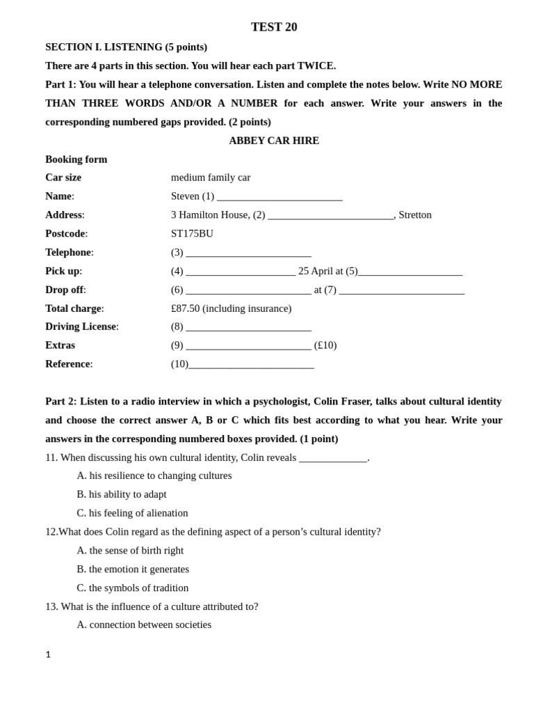 Practice Test 20 Pdf Birds