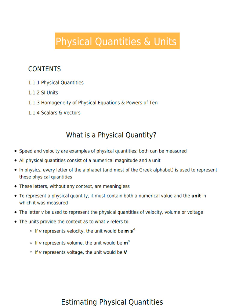 1.1 Physical Quantities | PDF