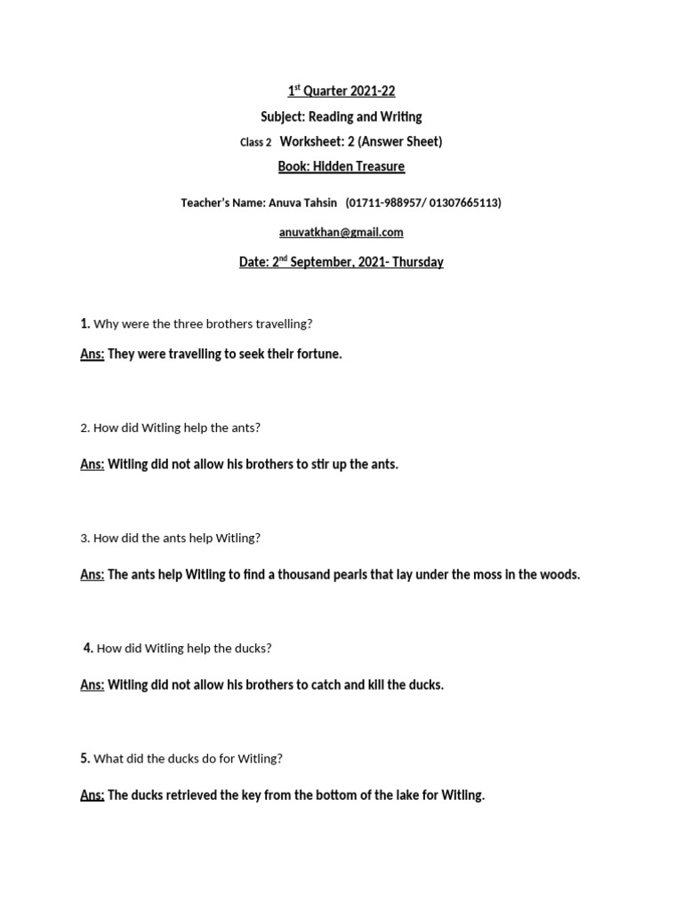 WS 2 Day 2 - Answer Sheet Sep 7, Monday | PDF