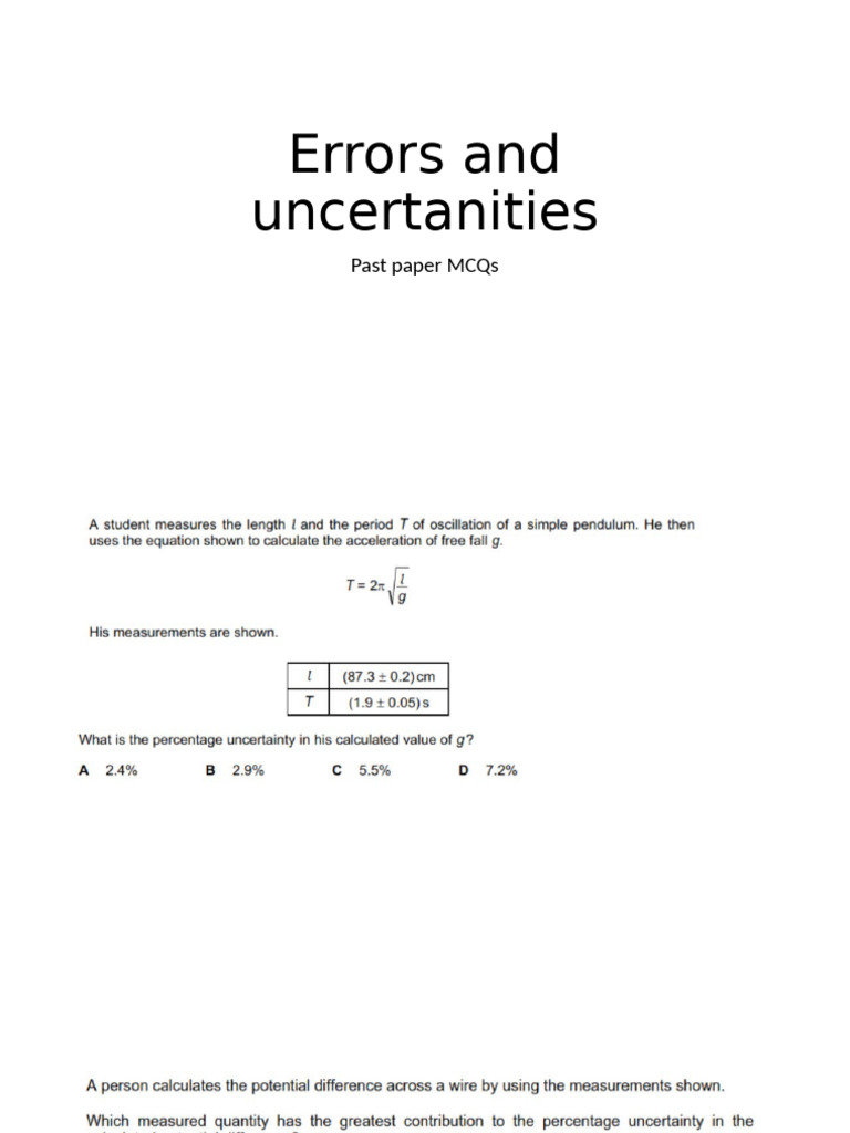 1.4 Errors and Uncertanities MCQs | PDF