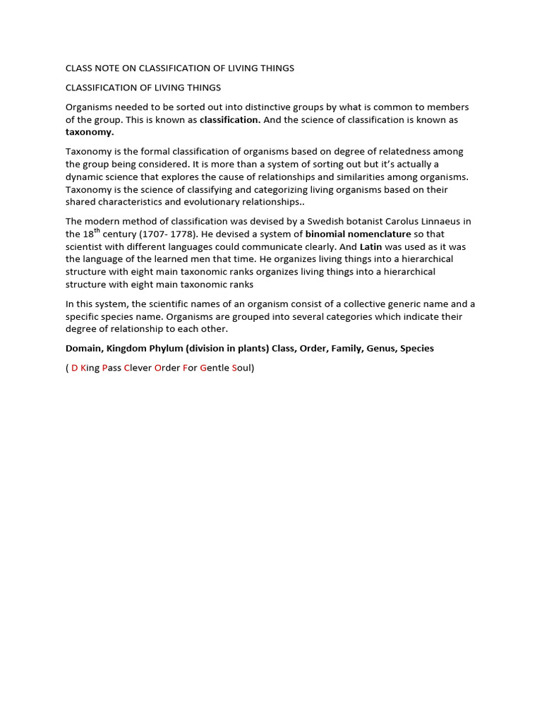 Class Note On Classification of Living Things (Monera & Protista) | PDF ...