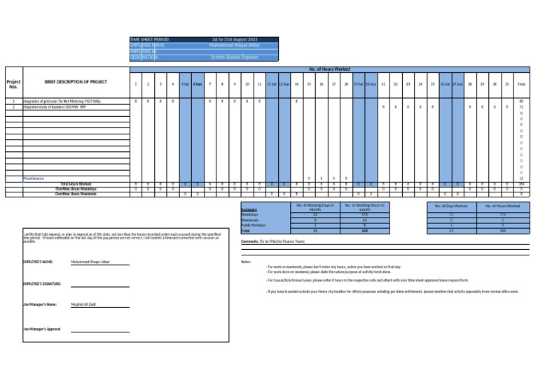 0-Timesheet August 2023 | PDF | Solar Energy | Renewable Energy