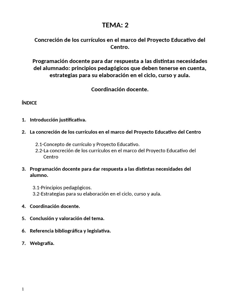 TEMA 2 Proyecto educativo. Modificado | PDF | Plan de estudios ...