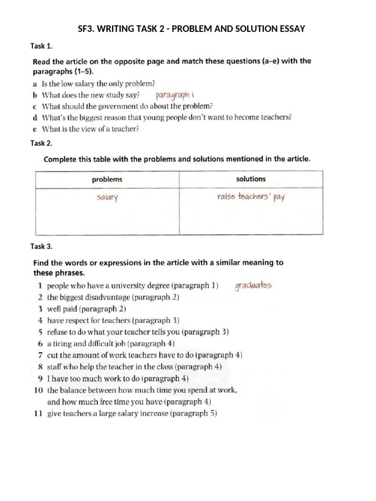 SF3 - U3 - Writing Task 2 - Problem-Solution Essay | PDF | Semantic Units | Linguistic Typology