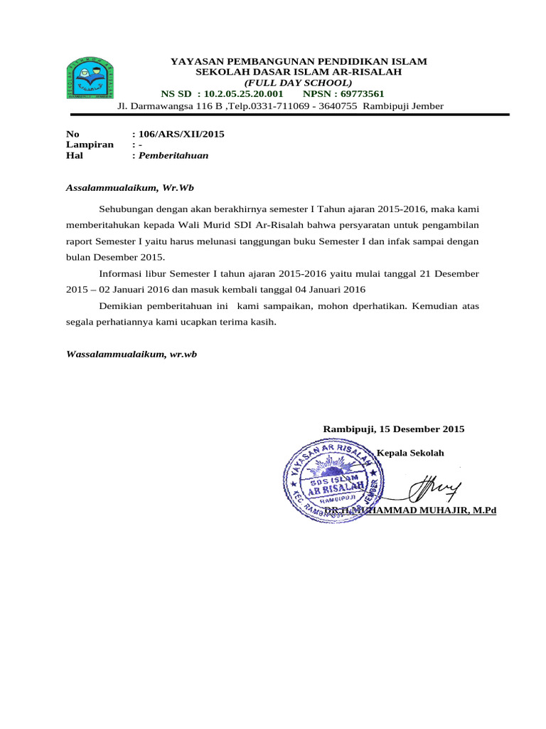 Pemberitahuan Rapotan | PDF