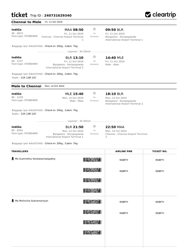 Flight ticket Maldives | PDF | Identity Document | Transport