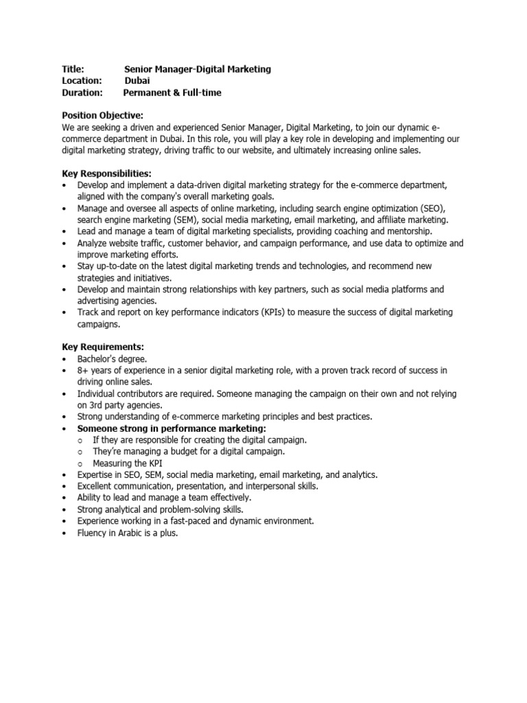 Senior Manager-Digital Marketing | PDF