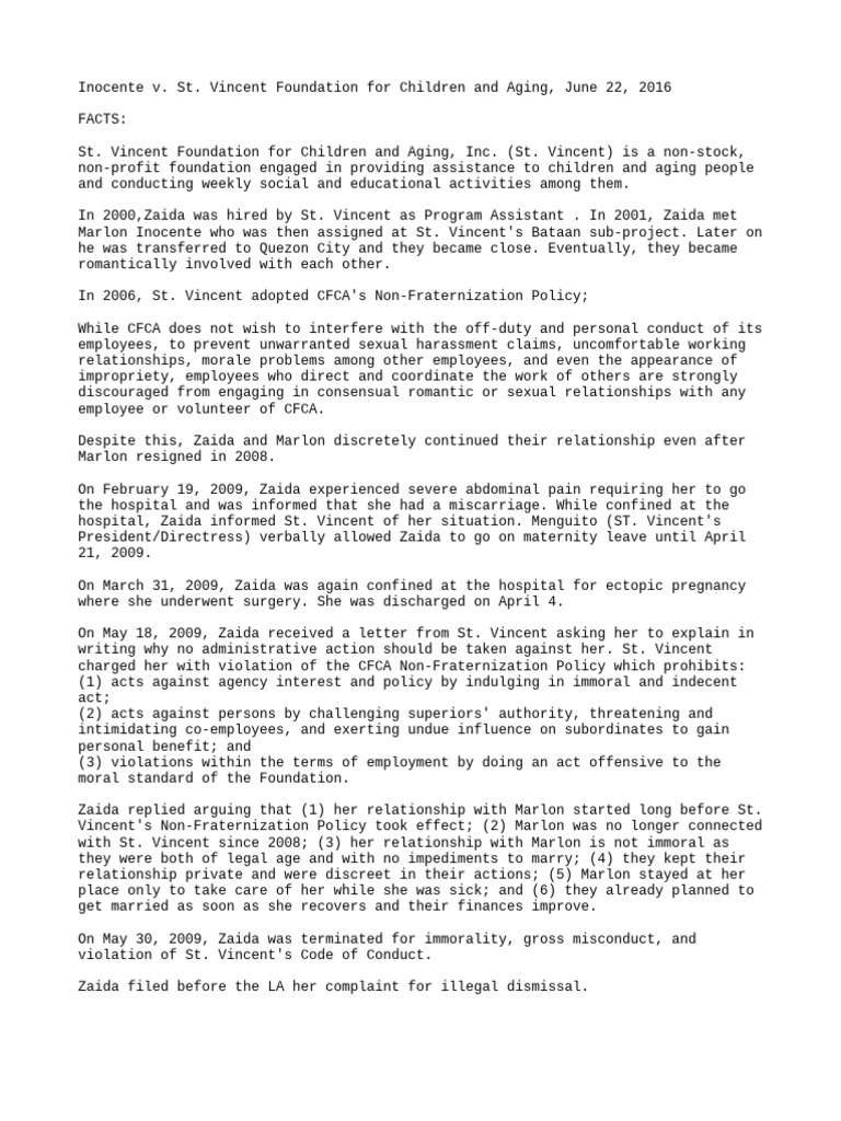 Inocente v. St. Vincent Foundation | PDF | Morality | Marriage