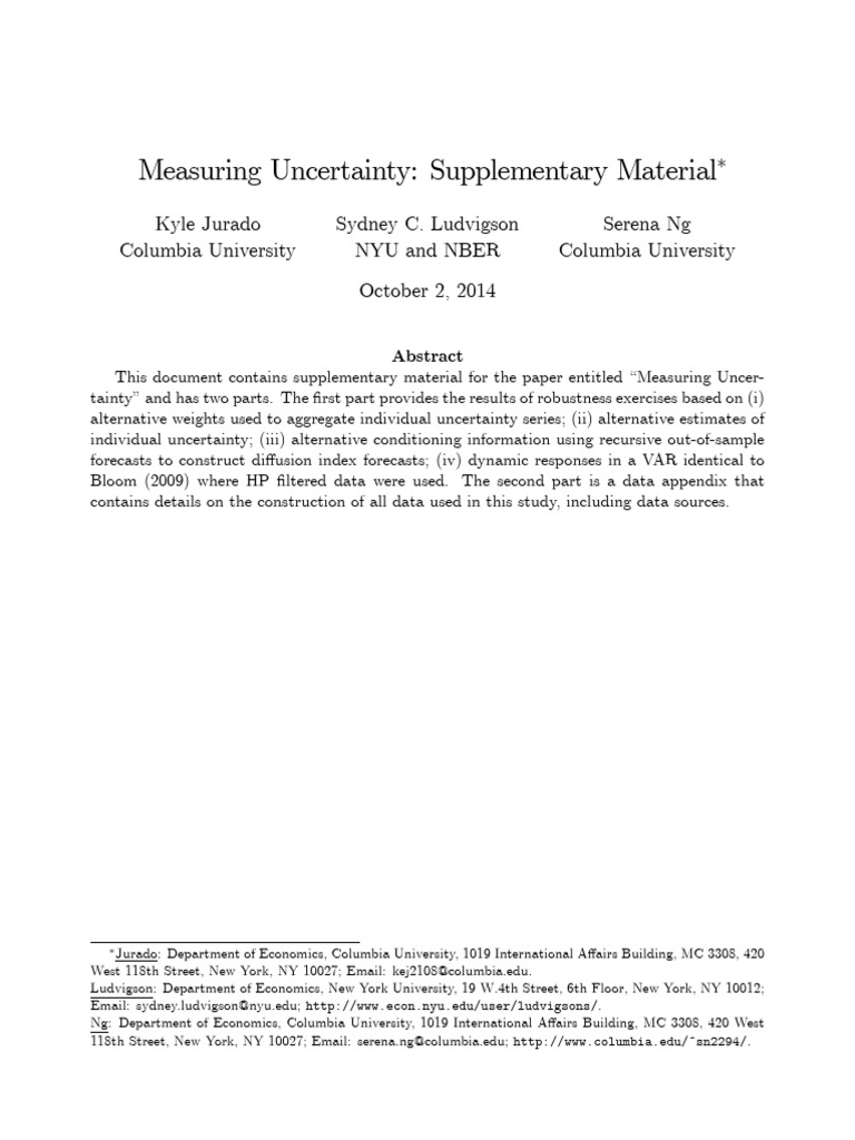 Robustness in Measuring Uncertainty | PDF | Principal Component Analysis | Forecasting