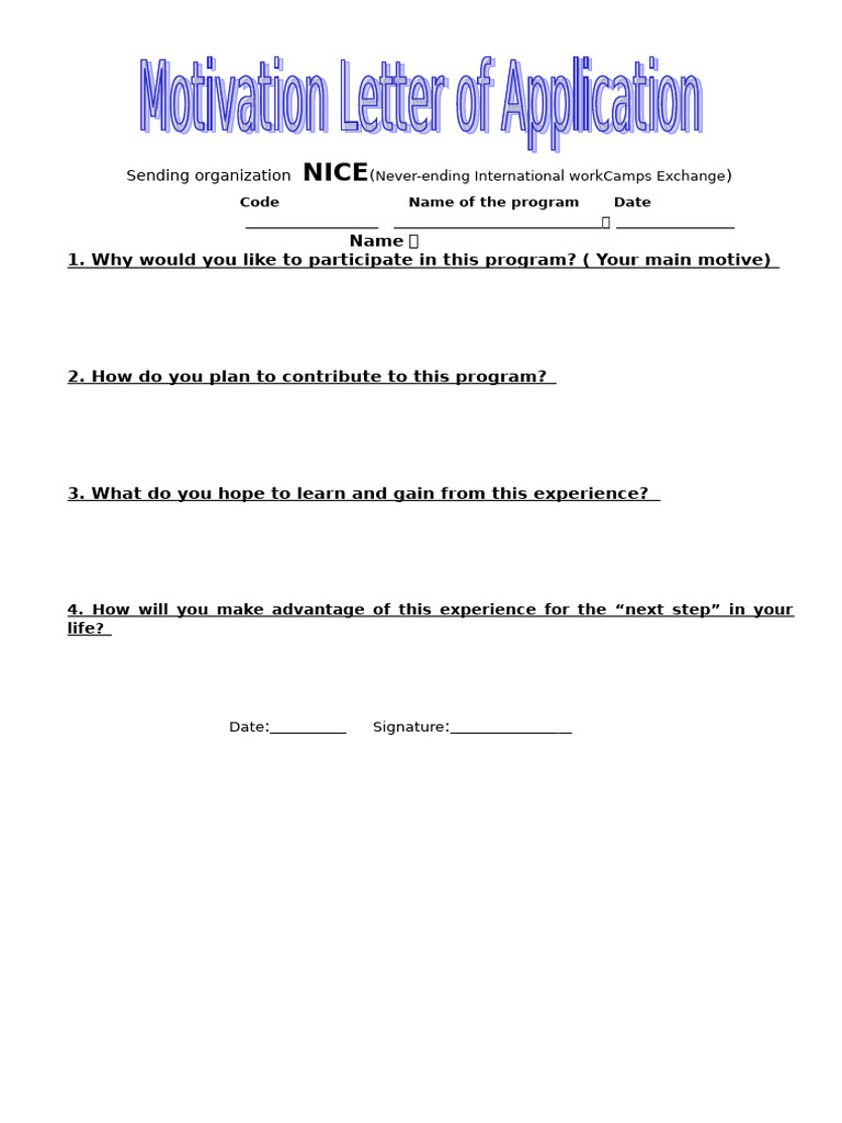 Form of Motivation Letter (English) | PDF