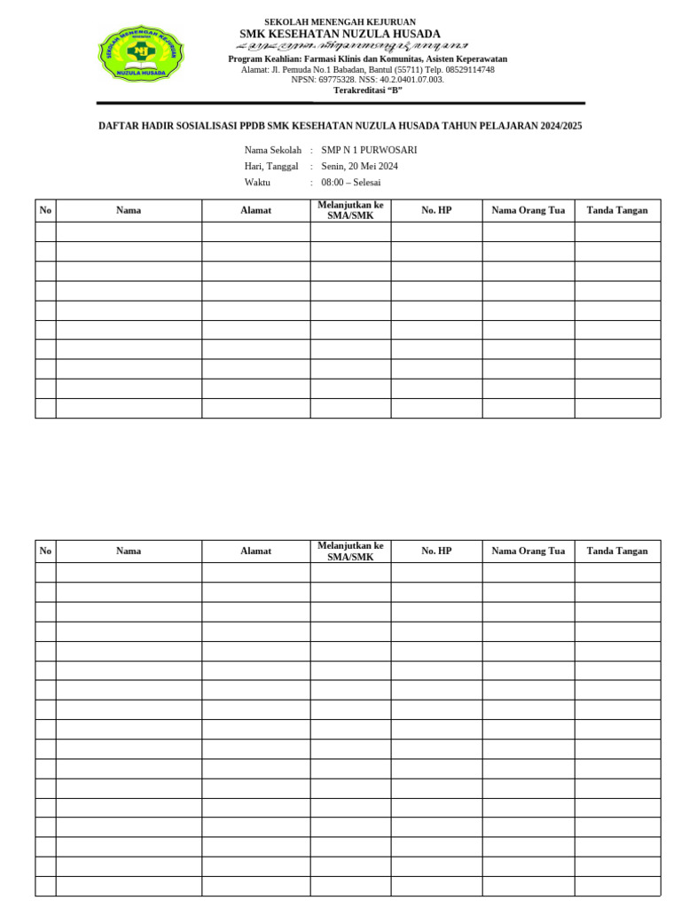 Format Absensi Sosisalisasi | PDF