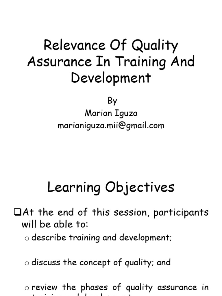 Relevance of Quality Assurance in Training and Development | PDF ...