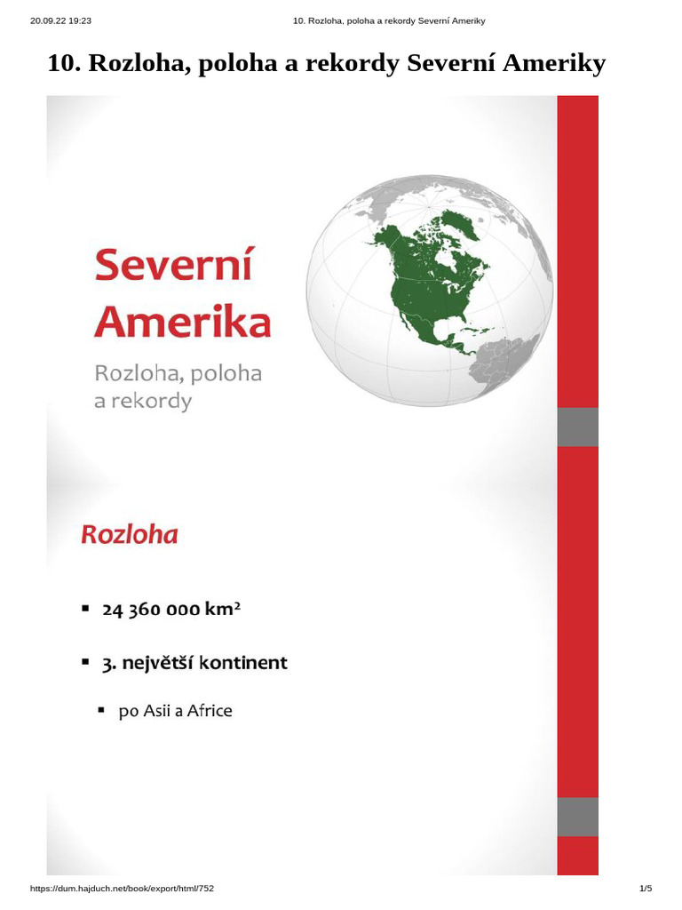 Rozloha, Poloha A Rekordy Severní Ameriky | PDF