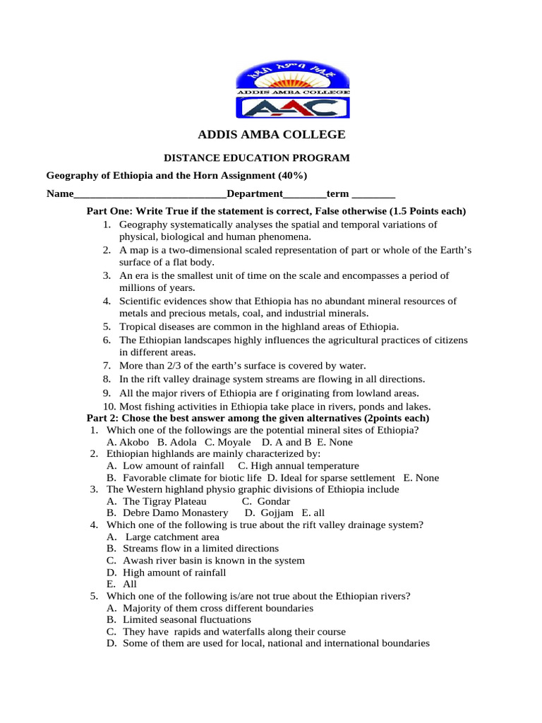 Geography Assignment: Ethiopia & Horn | PDF | Ethiopia | River