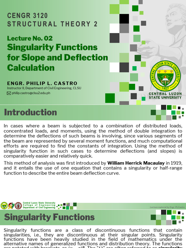 Lecture 02 Singularity Functions For Slope and Deflection Calculation ... Lecture 02 Singularity Functions For Slope and Deflection Calculation ...