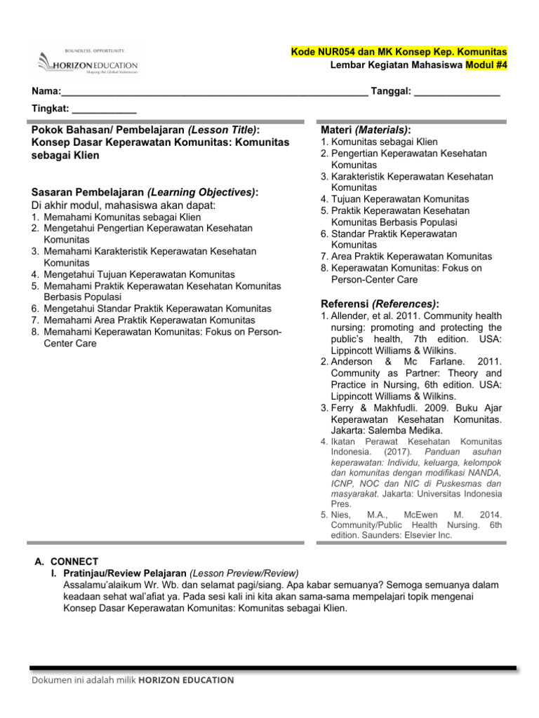SY2425 Horizon Education Module Konsep Kep. Komunitas - Student Activity Sheet (Modul 4) | PDF