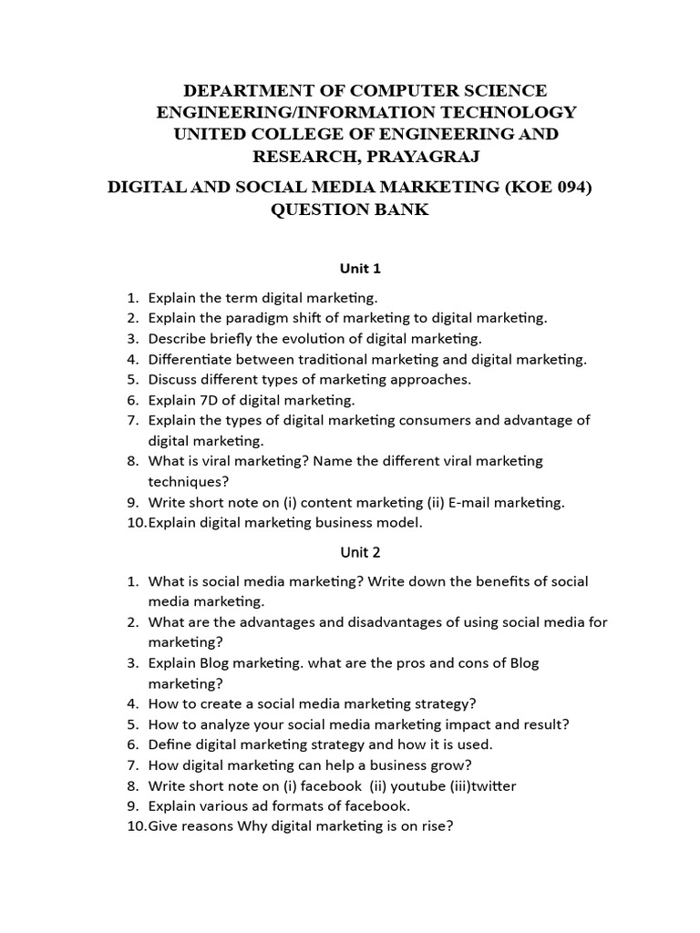 DSMM Question Bank | PDF | Digital Marketing | Marketing