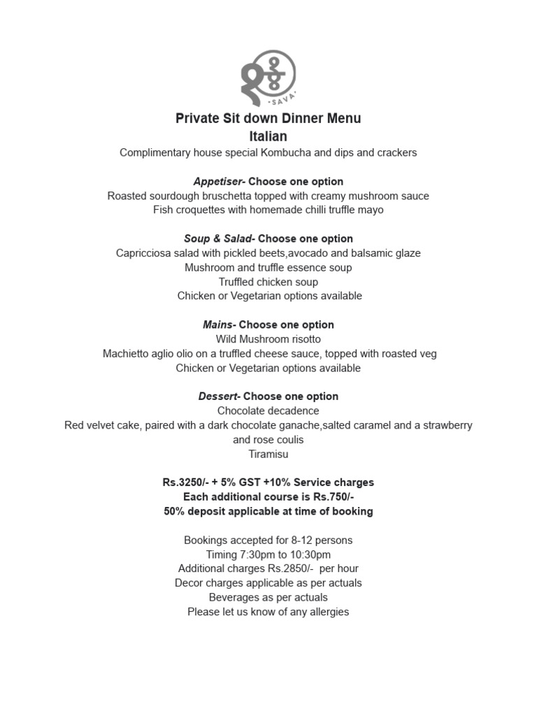 Sava Private Dinner Menu's | PDF | Hors D'oeuvre | Salad