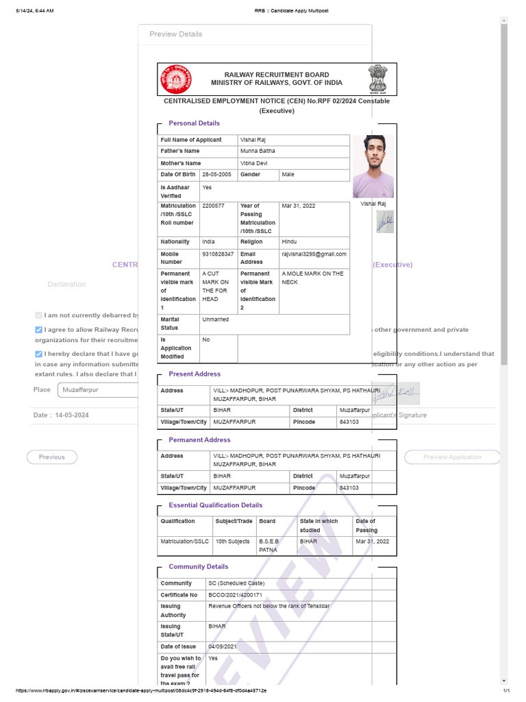 Vishal RRB - Candidate Apply Multipost | PDF